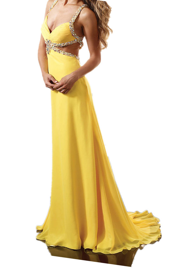 Custom Made A Line Backless Yellow Prom Dresses, Long Dresses For Prom ...