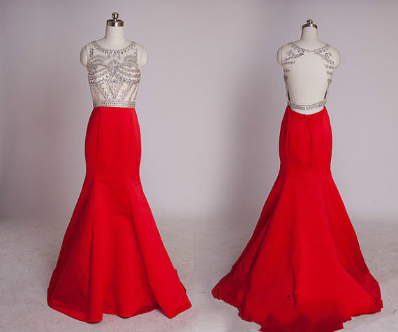 Custom Made A Line Long Red Prom Dress With Beading Top, Long Red ...